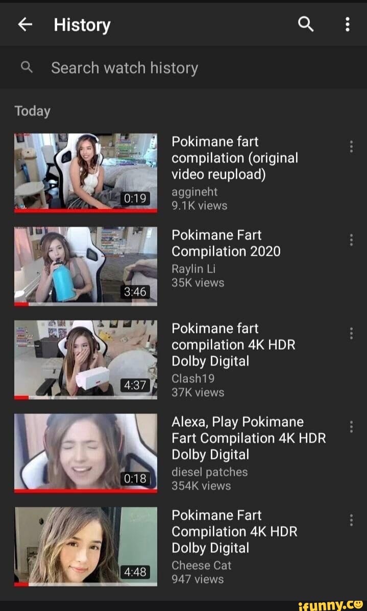 History Q Search watch history Today Pokimane fart compilation ...