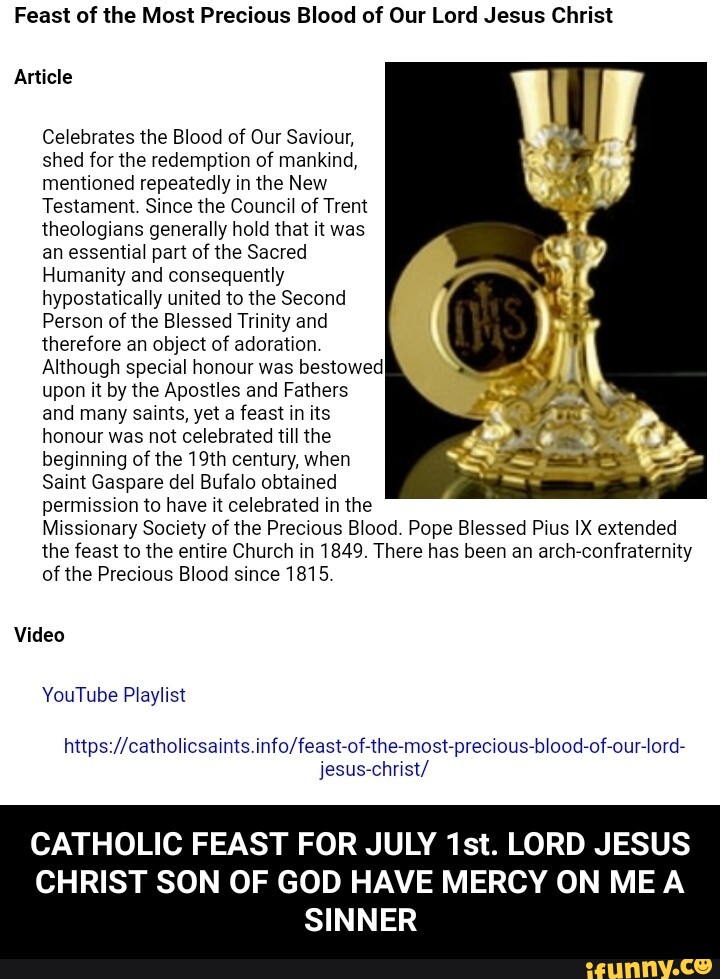 Feast of the Most Precious Blood of Our Lord Jesus Christ Article ...