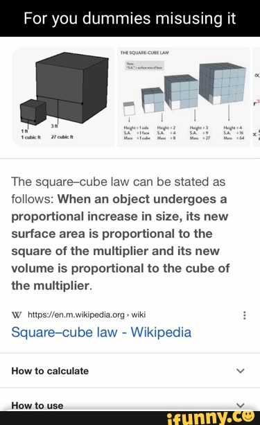 For you dummies misusing it The square-cube law can be stated as ...