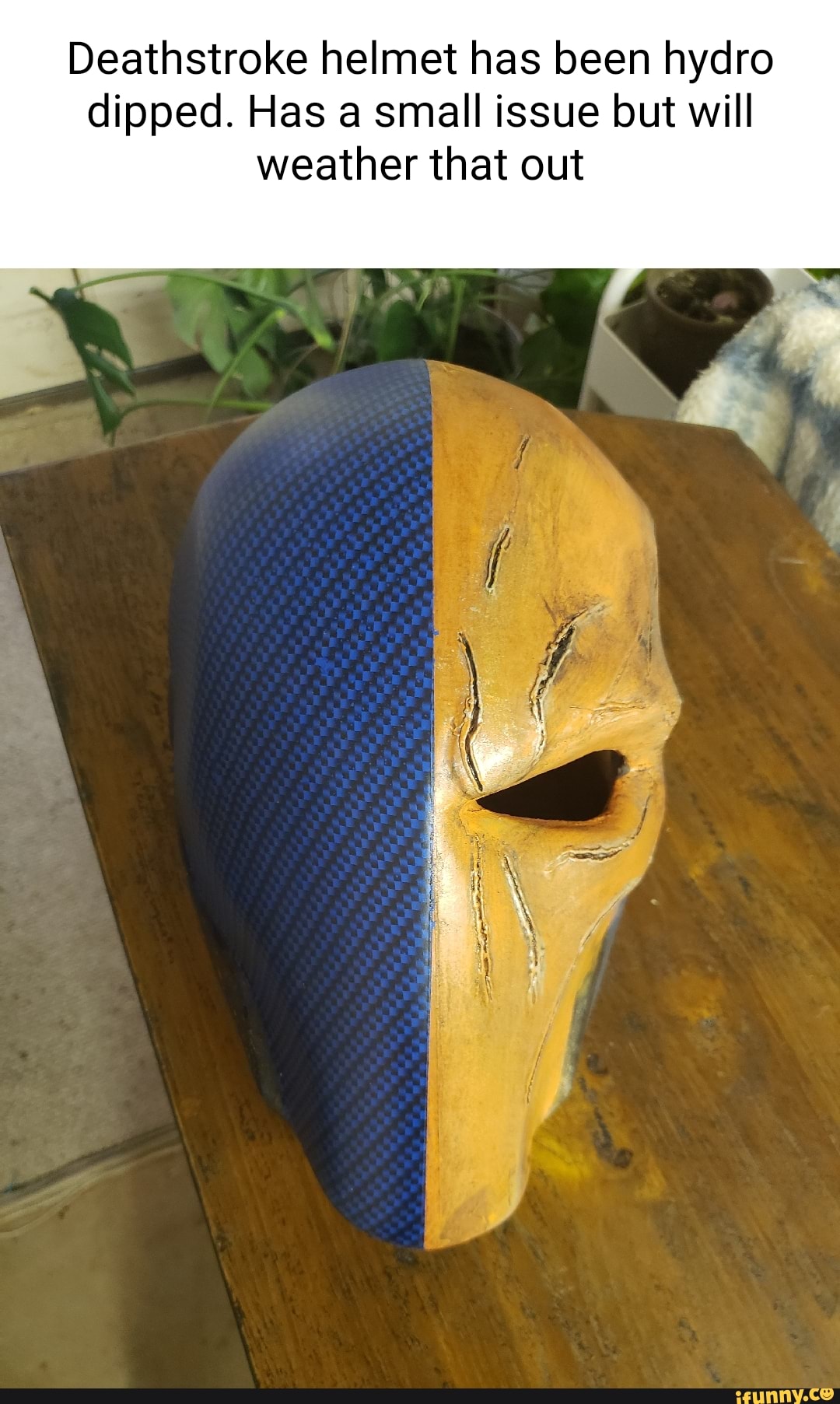 Deathstroke helmet has been hydro dipped. Has a small issue but will ...