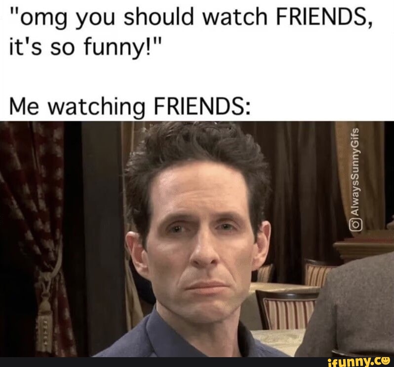 "omg you should watch FRIENDS, it's so funny!" Me watching FRIENDS: ES ...