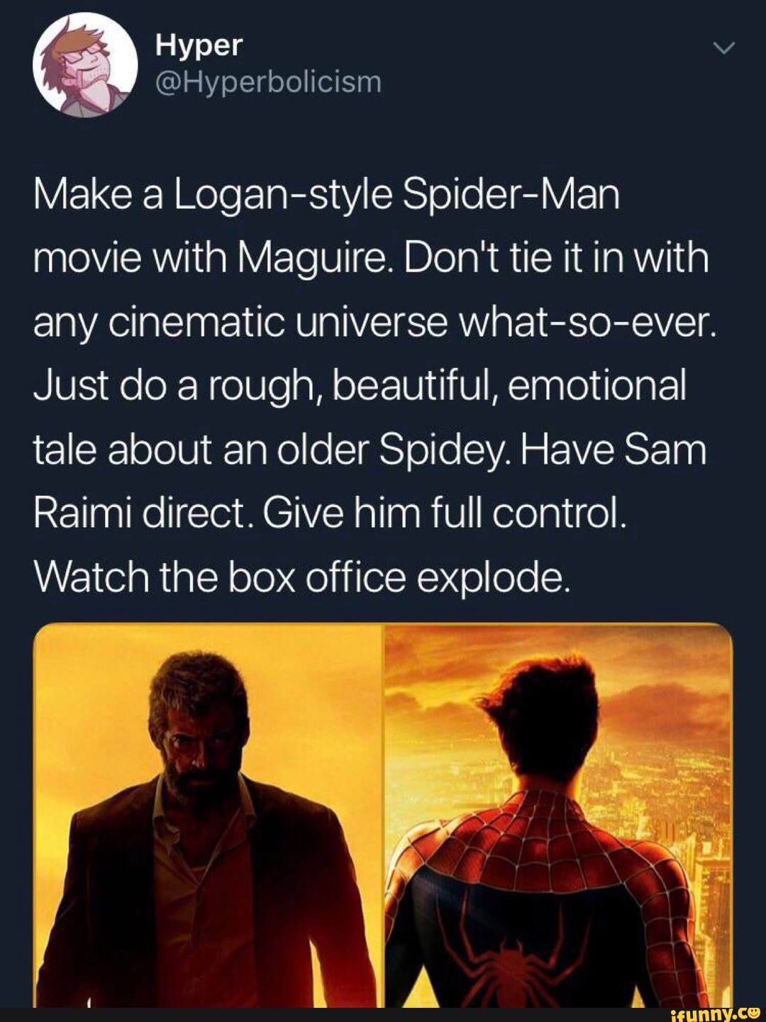 Make a Logan-style Spidey movie. Don't tie it in with any cinematic ...