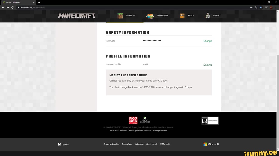 Profile Minecraft minecraft.net SAFETY INFORMATION PROFILE INFORMATION ...