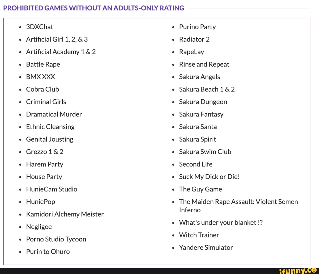 Prohibited Games Without An Adults Only Rating 3dxchat Artificial Girl