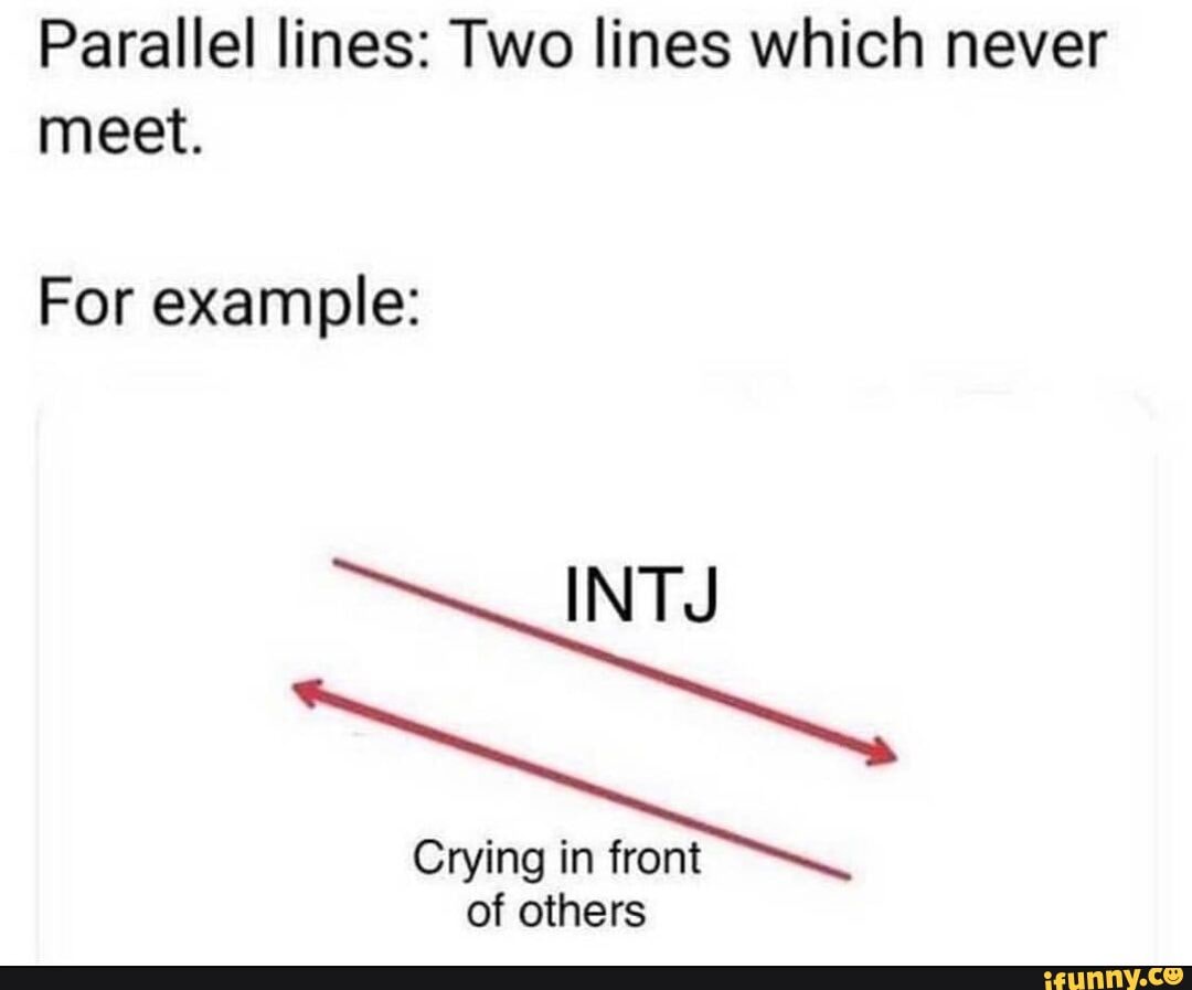 Parallel lines: Two lines which never meet. For example: INTJ Crying in ...