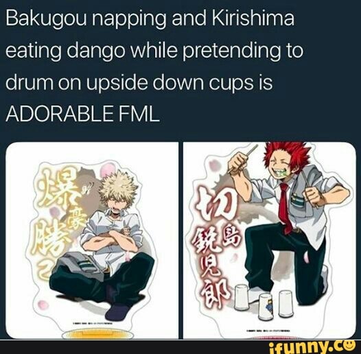 Bakugou napping and Kirishima eating dango while pretending to drum on ...