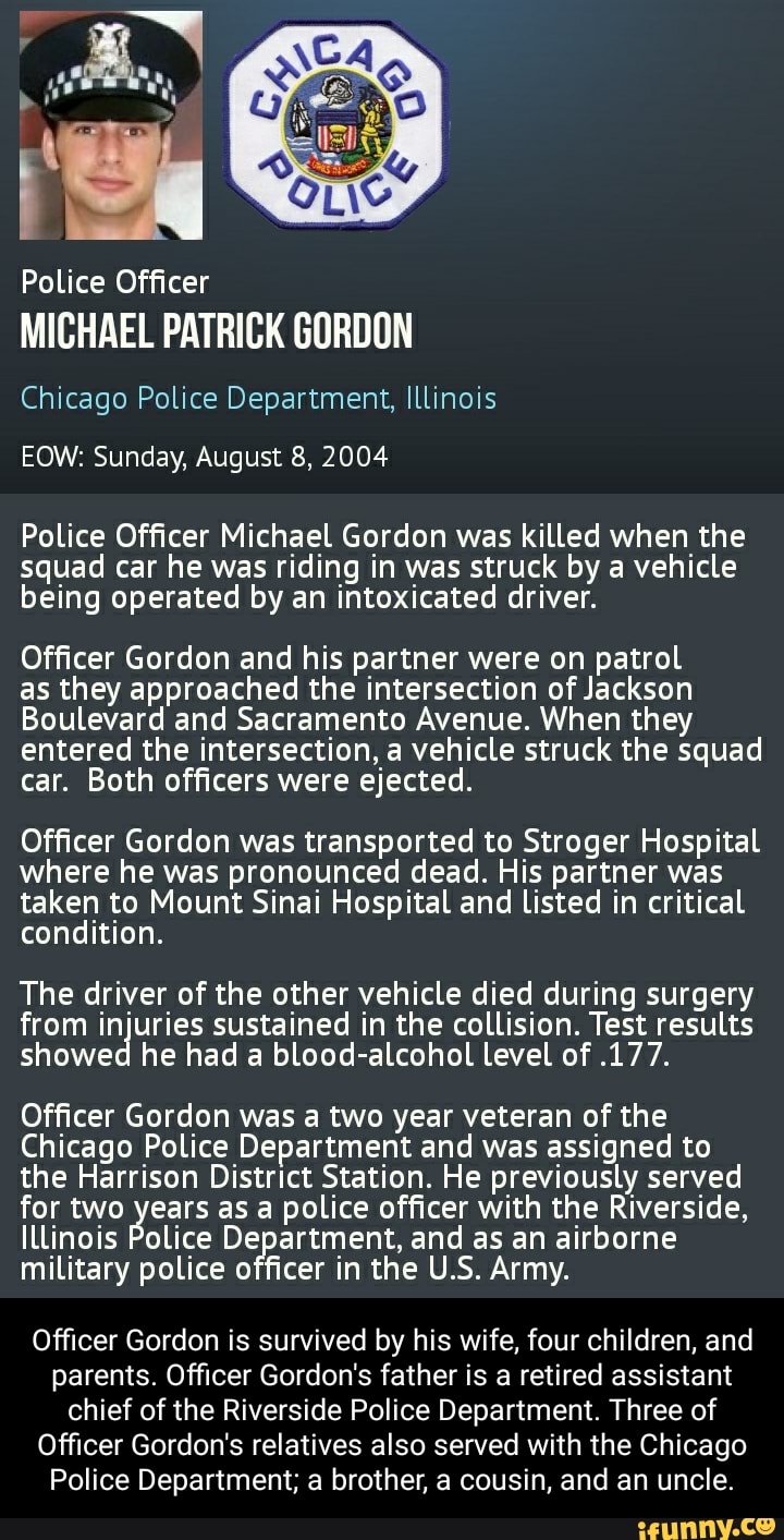 Police Officer MICHAEL PATRICK GORDON Chicago Police Department ...
