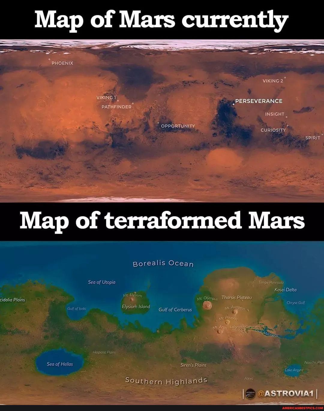 Map of Mars currently PHOENIX VIKING 2 VIKING 1 PERSEVERANCE PATHFINDER ...