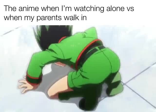 The anime when I'm watching alone vs when my parents walk in - )
