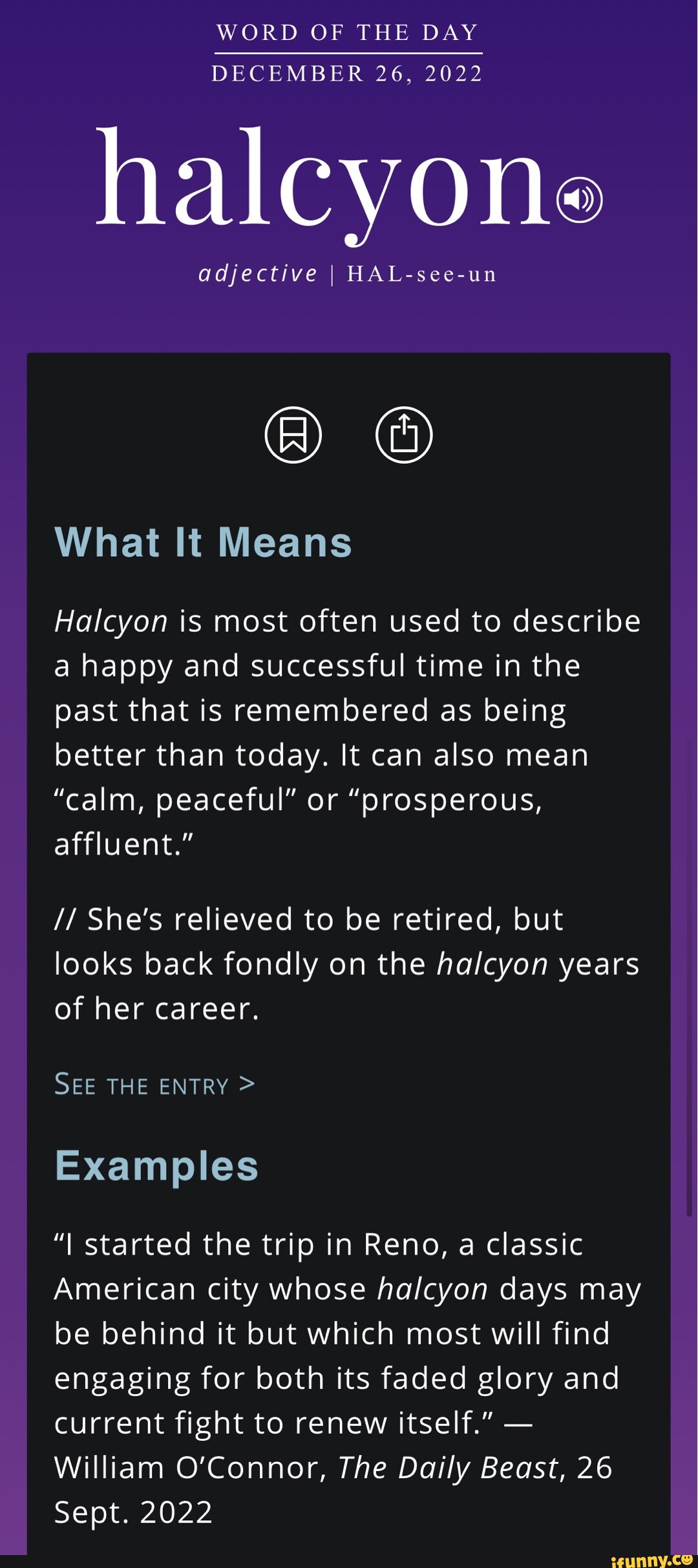 WORD OF THE DAY DECEMBER 26, 2022 halcyone adjective I HAL-see-un What ...