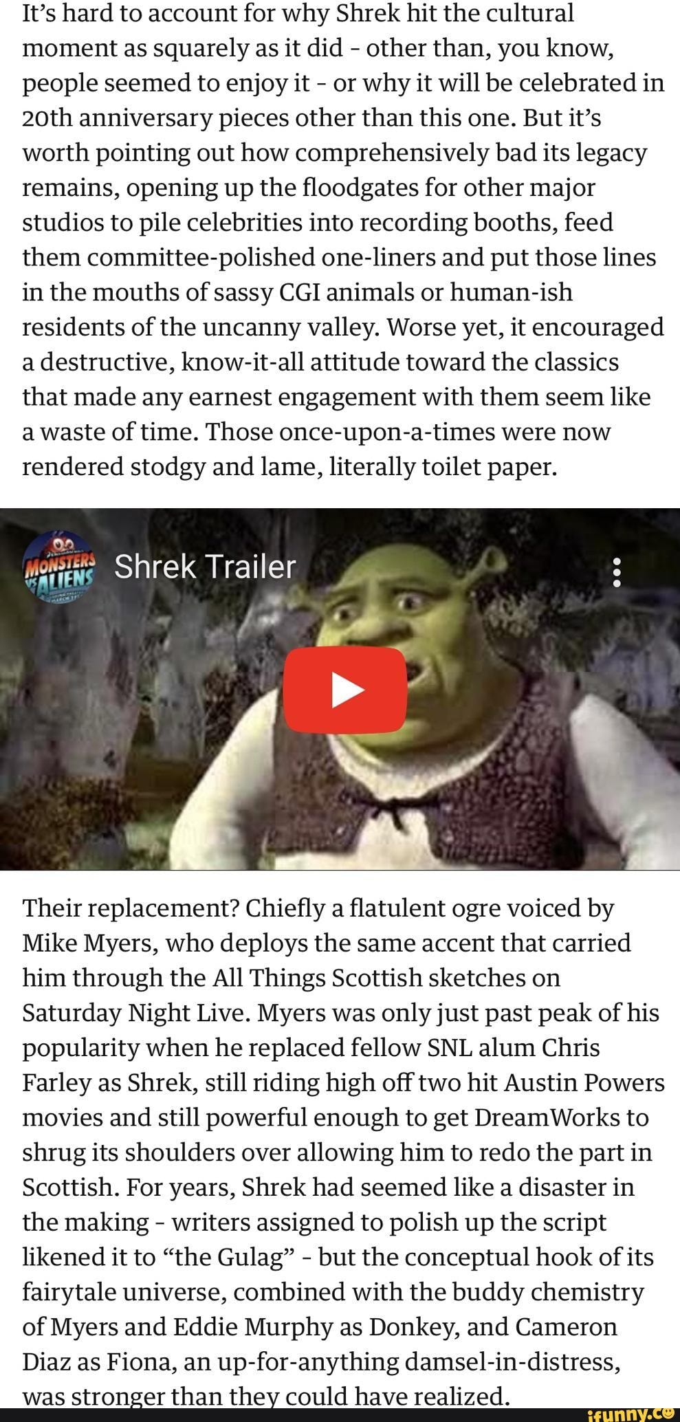 Someone criticised Shrek and the world is going mad - It's hard to ...