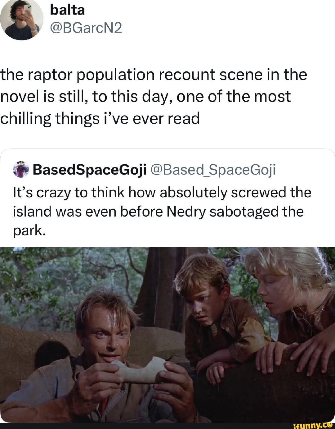 The raptor population recount scene in the novel is still, to this day ...