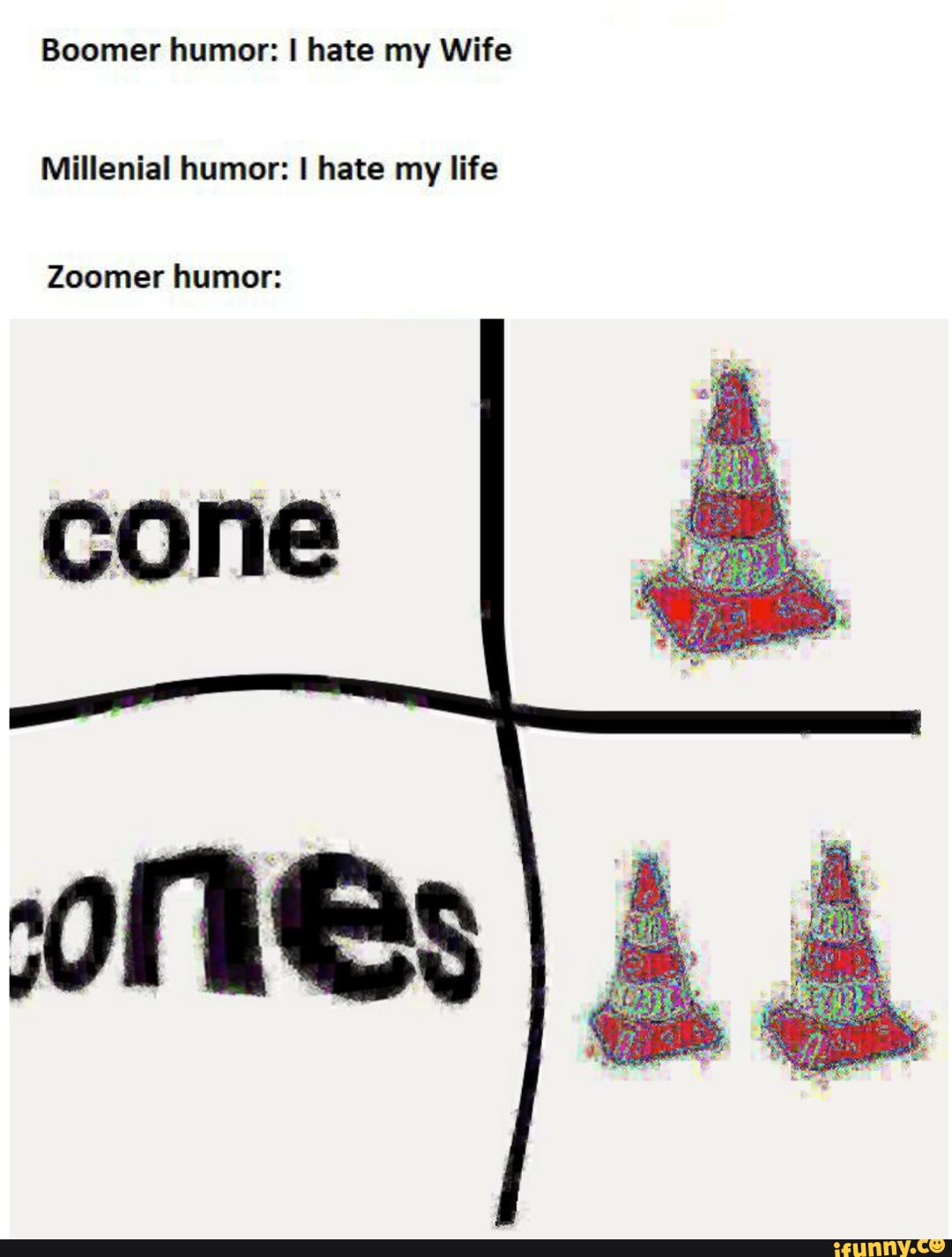 Boomer humor: I hate my Wife Millenial humor: I hate my life Zoomer ...