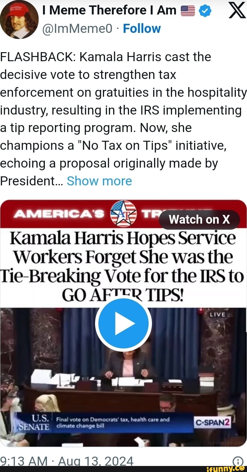 Meme Therefore Am FLASHBACK: Kamala Harris cast the decisive vote to ...