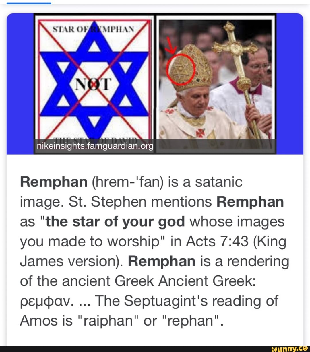 Remphan (hrem-'fan) is a satanic image. St. Stephen mentions Remphan as ...