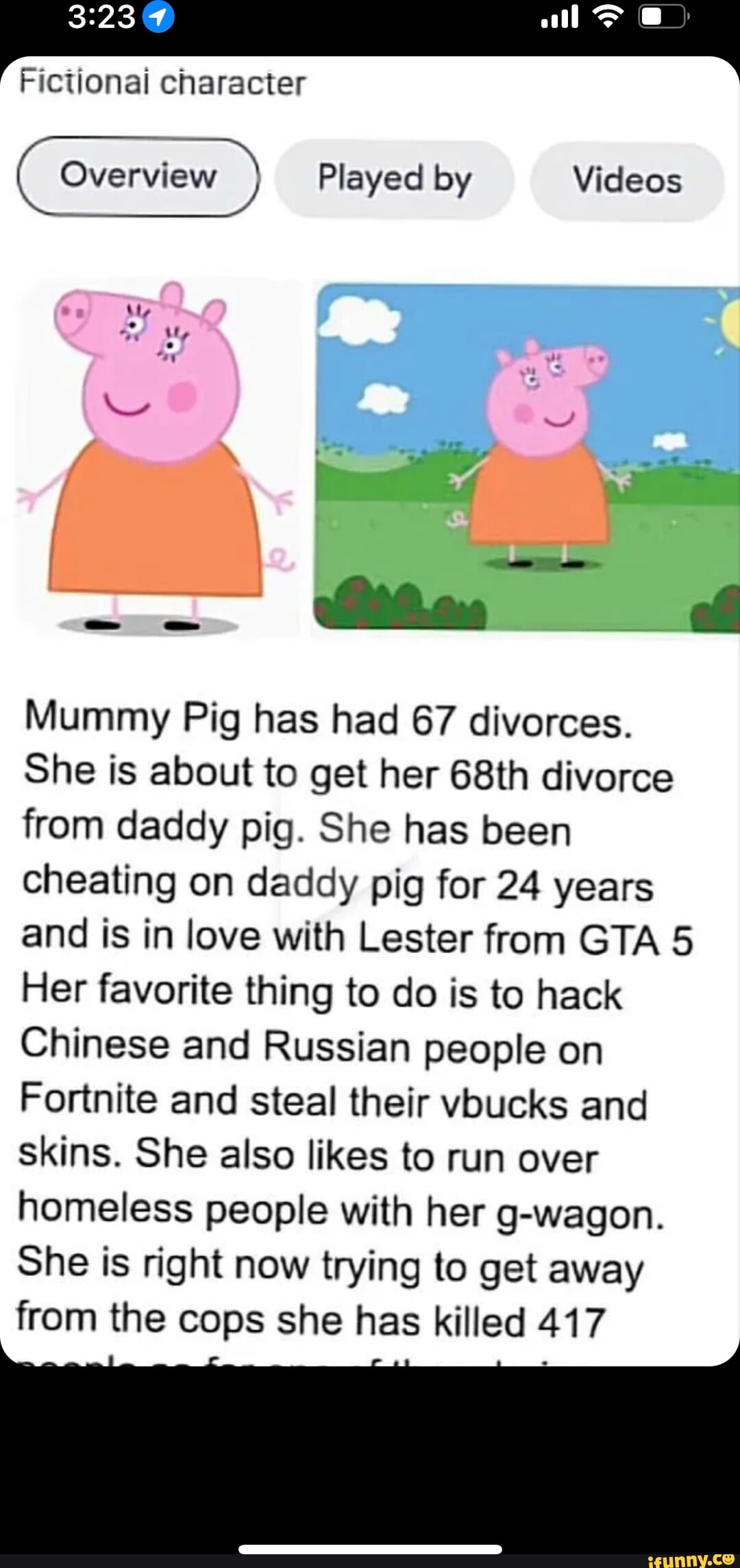 'Fictional character Overview Played by Videos Mummy Pig has had 67 ...