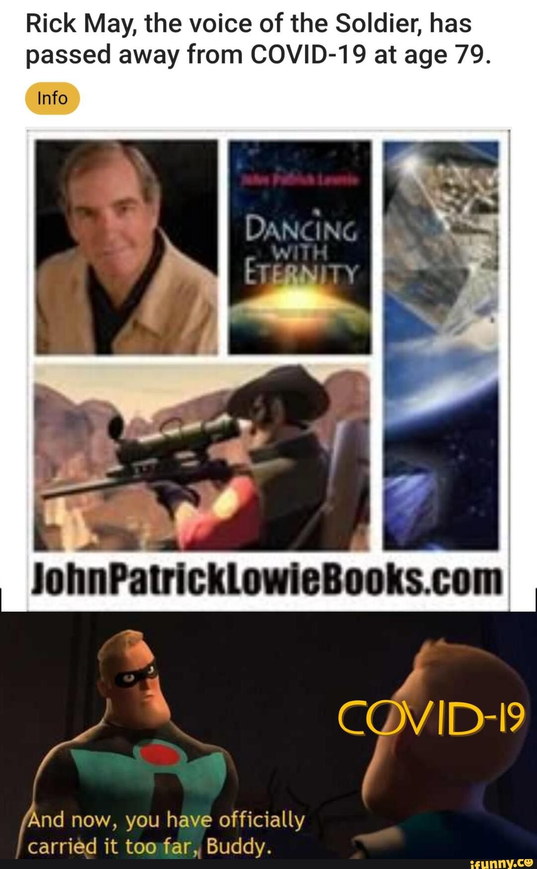 Rick May, the voice of the Soldier, has passed away from COVID-19 at ...