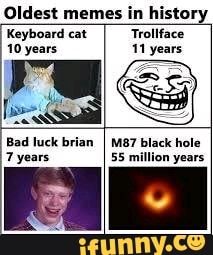 Oldest memes in history Keyboard cat I Trollface 10 years 11 years Bad ...