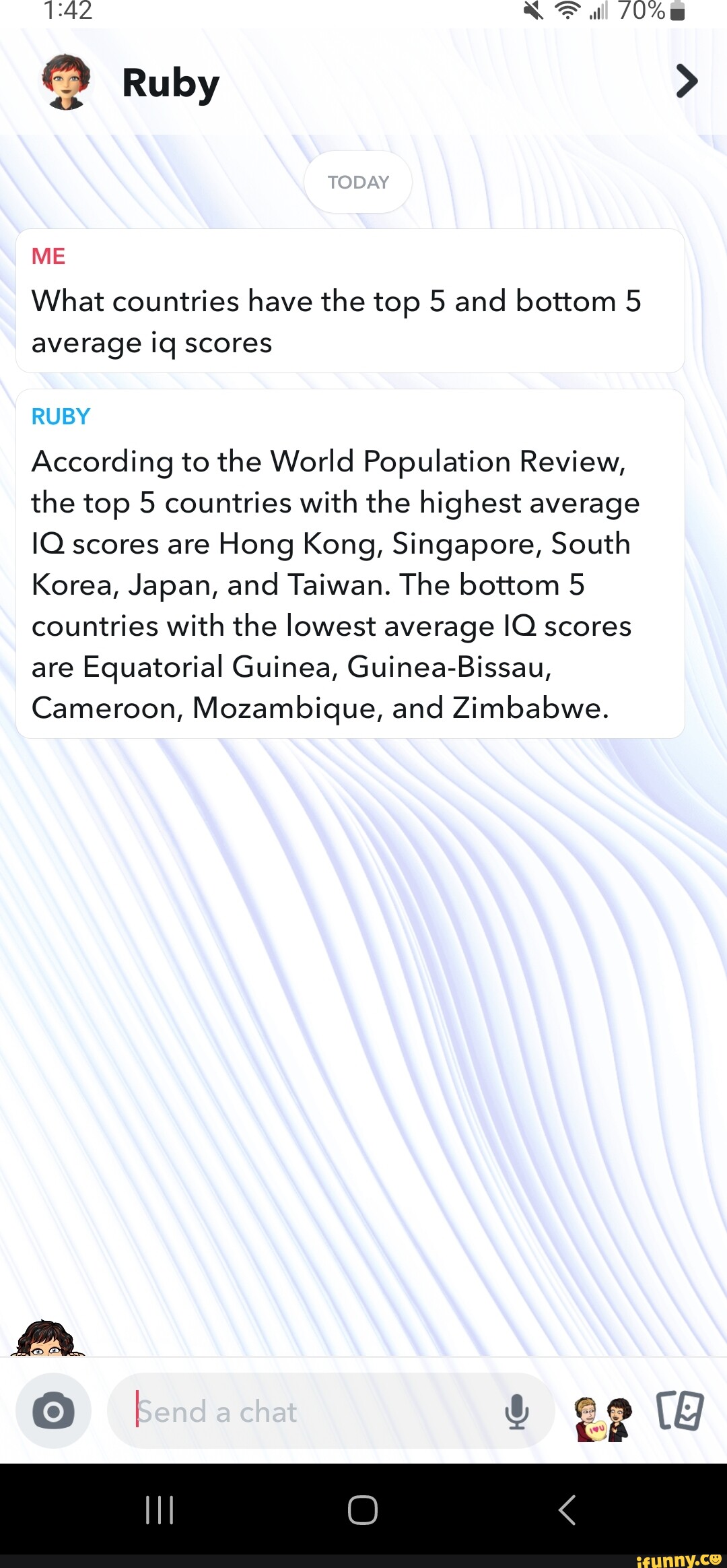 All Ruby > TODAY ME What countries have the top 5 and bottom 5 average ...