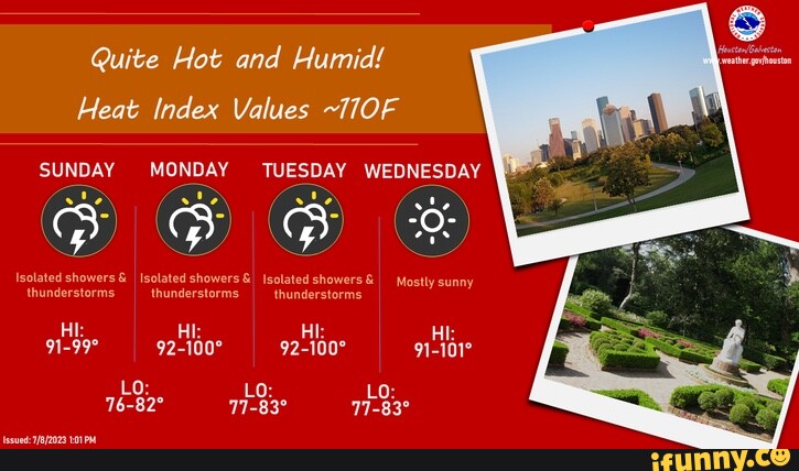Quite Hot and Humid! Heat Index Values ~110F SUNDAY MONDAY TUESDAY ...