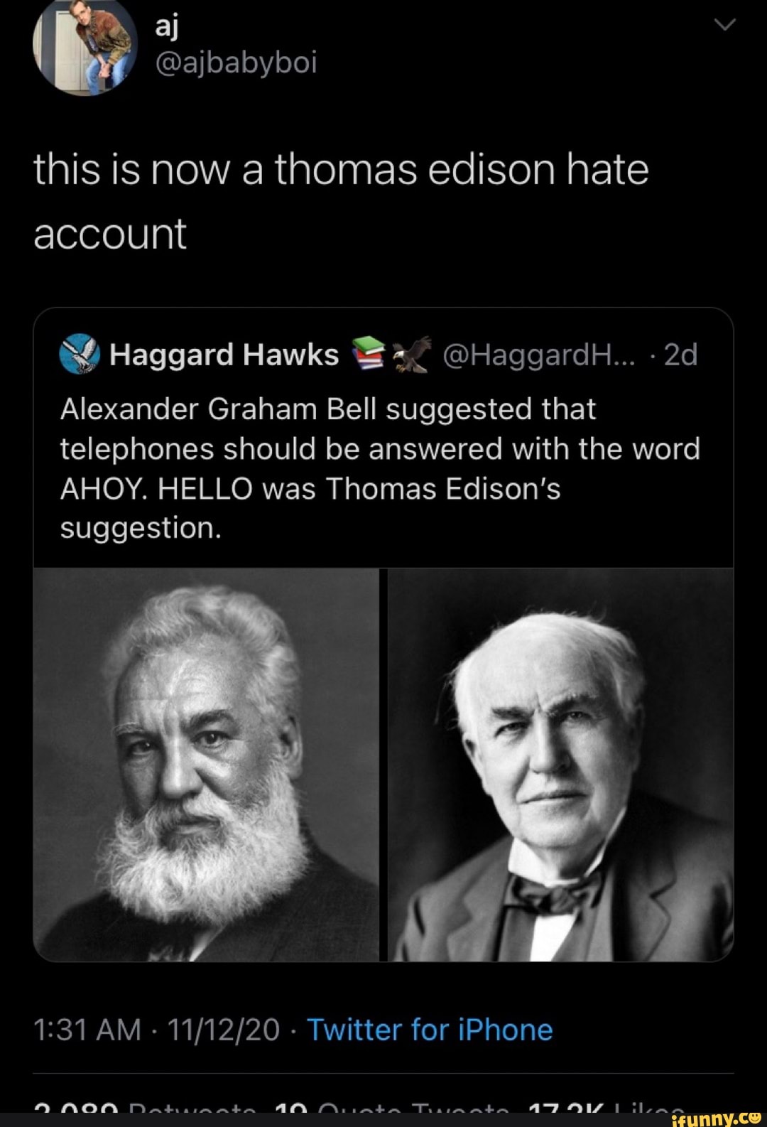 This is now a thomas edison hate account Haggard Hawks B+/ @HaggardH ...