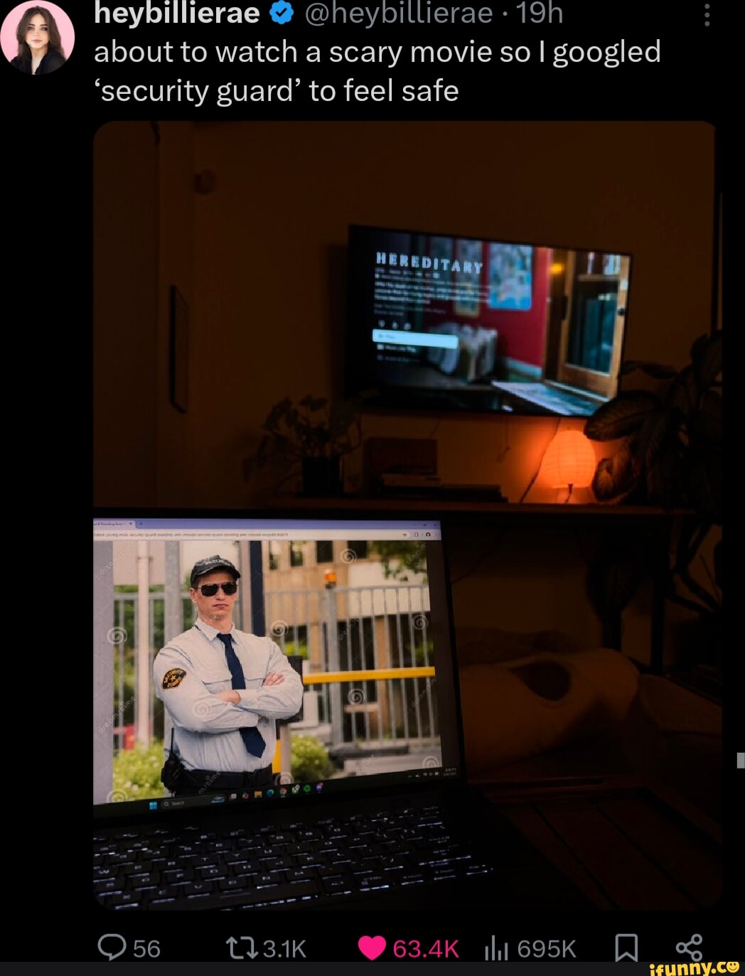 Heybillierae @ @heybillierae - about to watch a scary movie so I ...