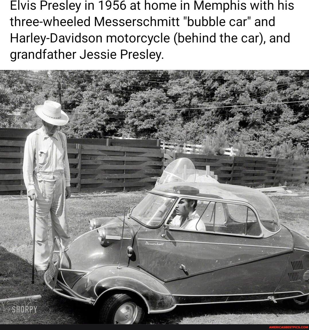 Elvis Presley in 1956 at home in Memphis with his three-wheeled ...