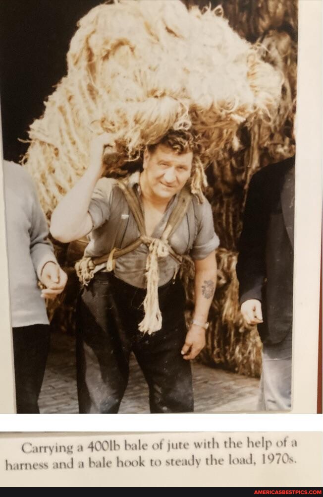 Carrying a 400lb bale of jute with the hely harness and a bale hook to ...