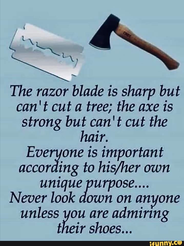 The razor blade is sharp but can't cut a tree; the axe is strong but ...