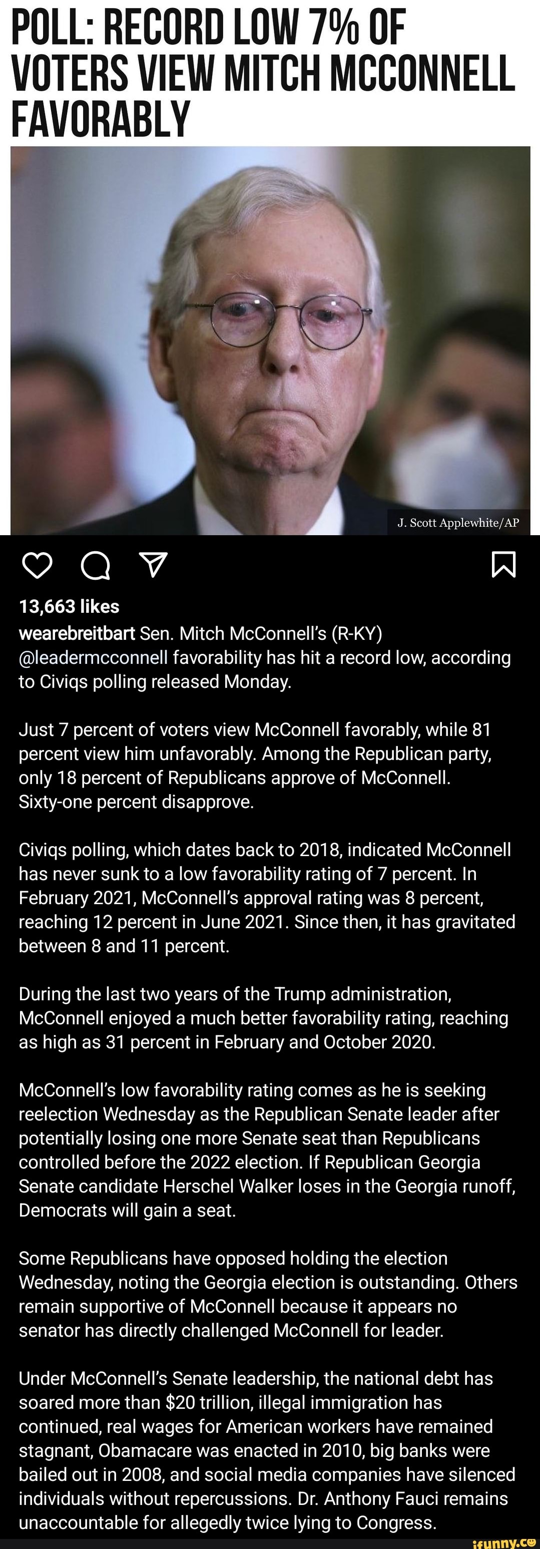 POLL: RECORD LOW 7% OF VOTERS VIEW MITCH MCCONNELL FAVORABLY J. Scott 9 ...