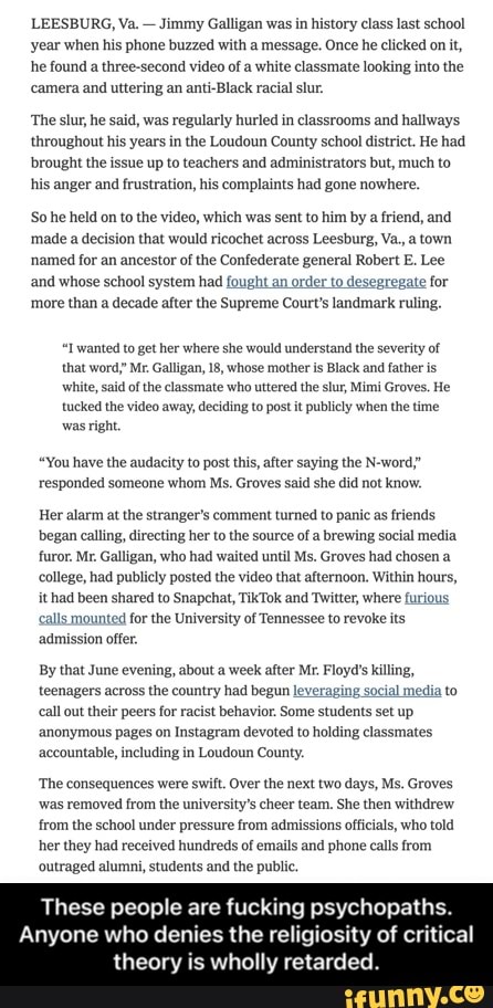 LEESBURG, Va. - Jimmy Galligan was in history class last school year ...