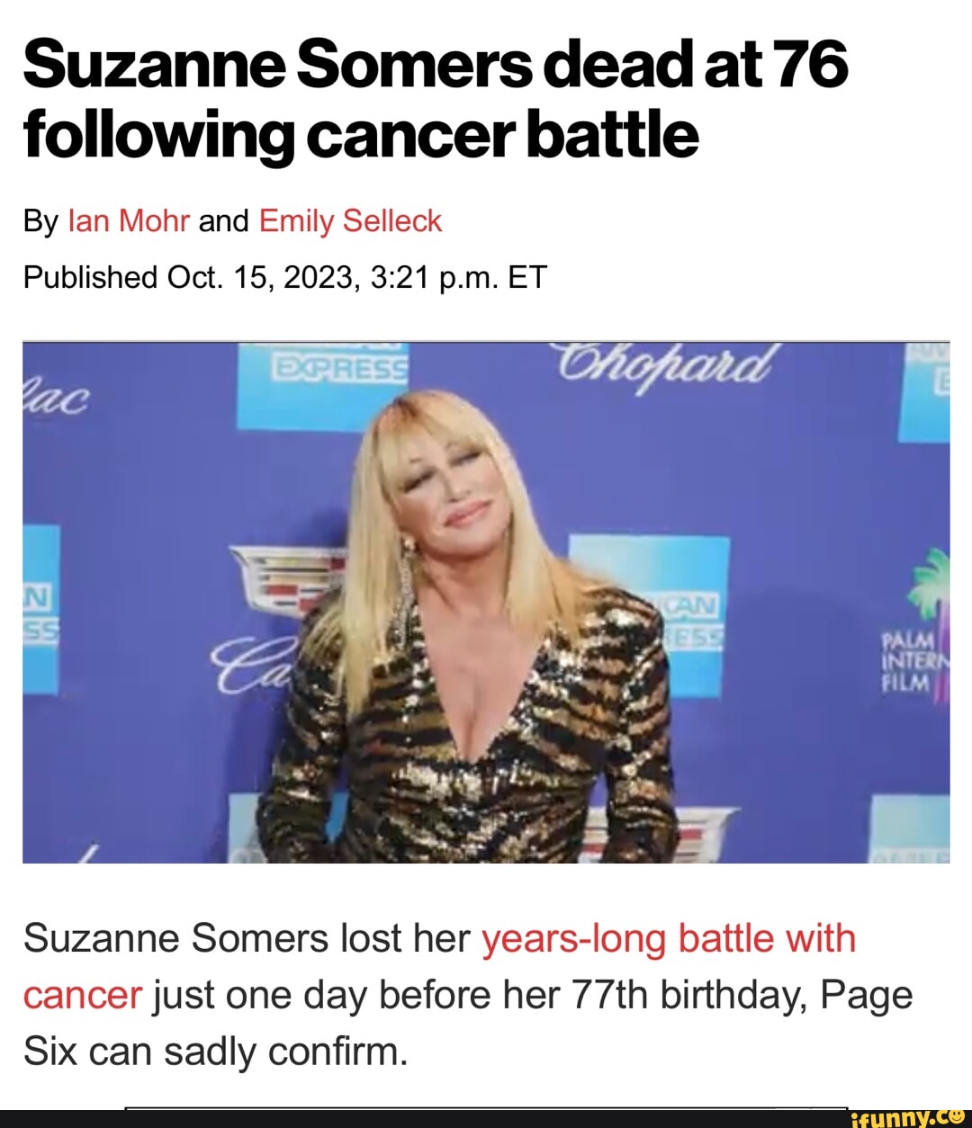 Suzanne Somers dead at 76 following cancer battle I By lan Mohr and ...