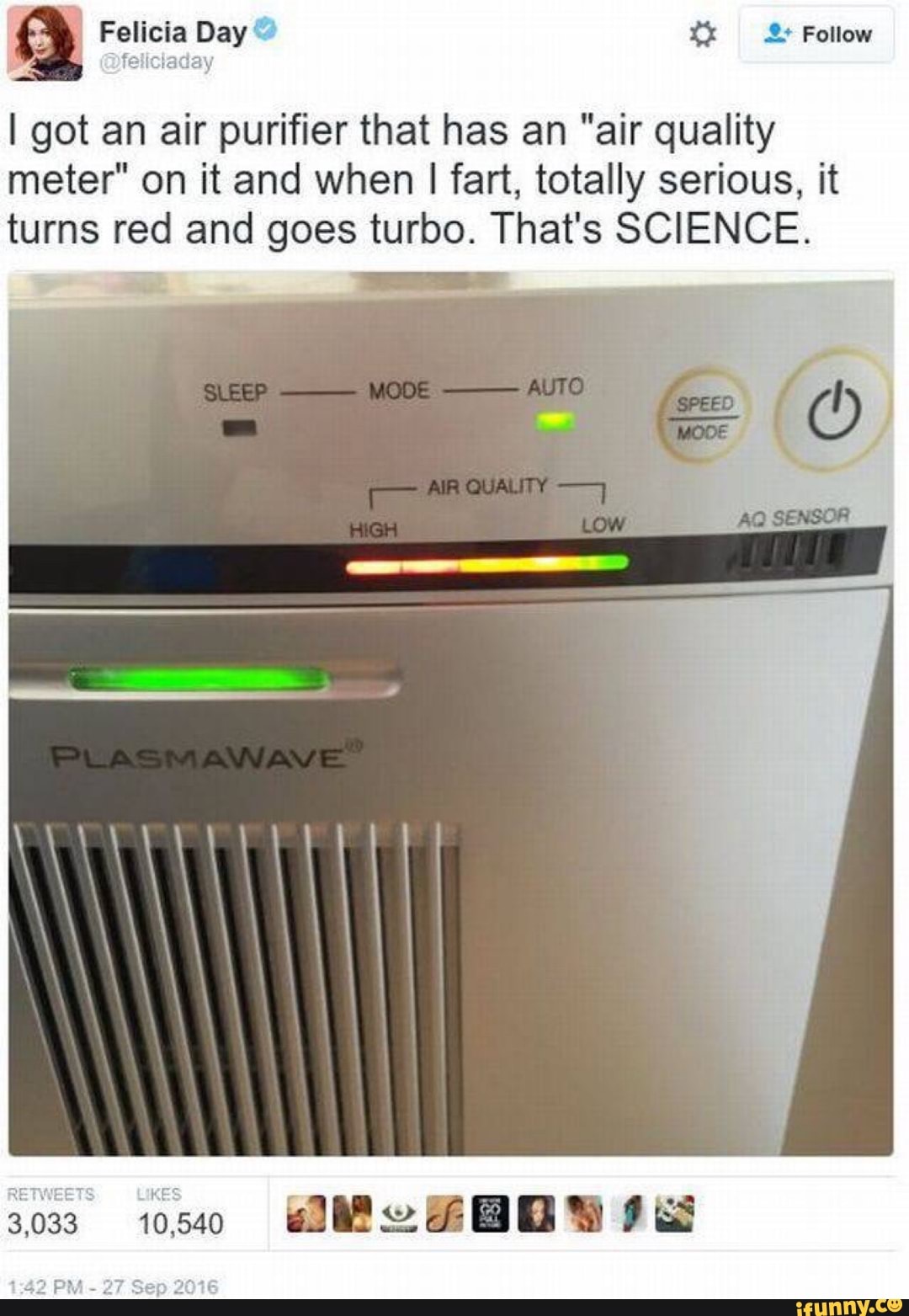 I got an air purifier that has an "air quality meter" on it and when I ...