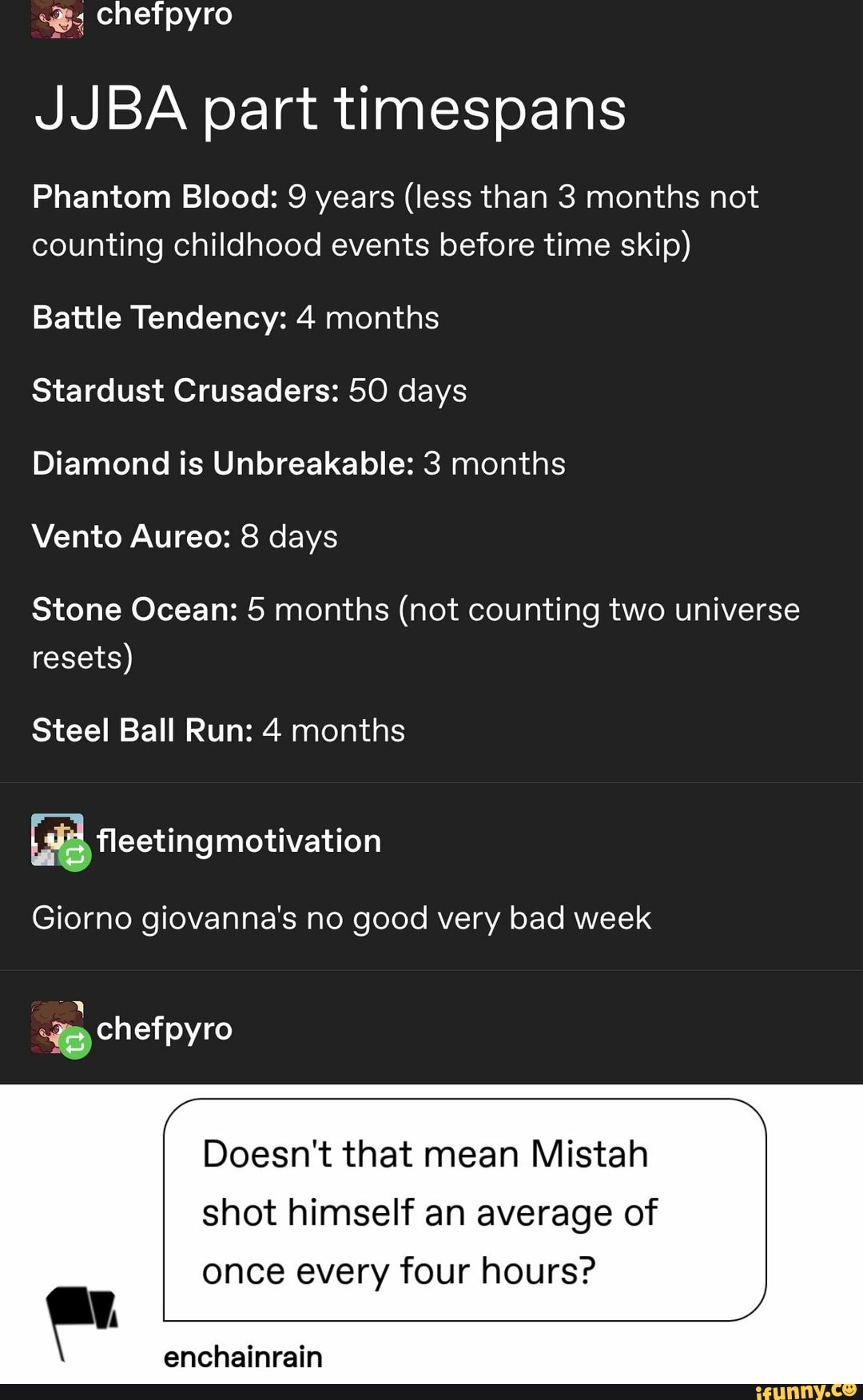 JJBA part timespans Phantom Blood: 9 years (less than 3 months not ...