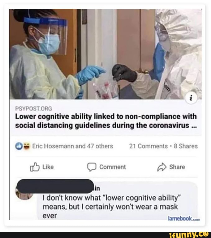 Lower cognitive ability linked to non-compliance with social distancing ...