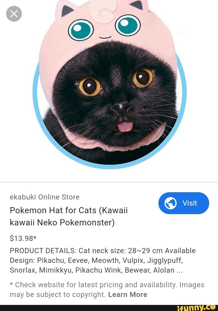 ISI Pokemon Hat for Cats (Kawaii kawaii Neko Pokemonster) $13.98 ...