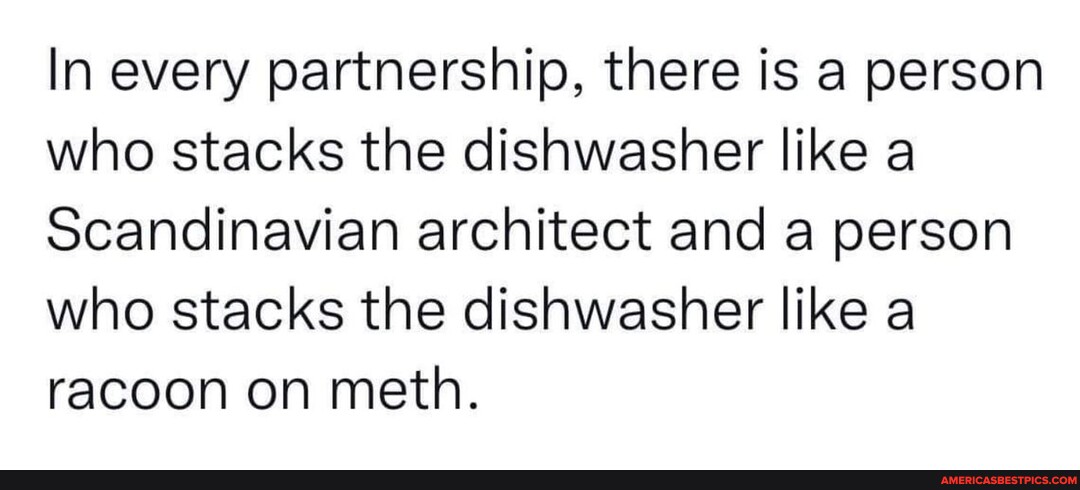 In every partnership, there is a person who stacks the dishwasher like ...