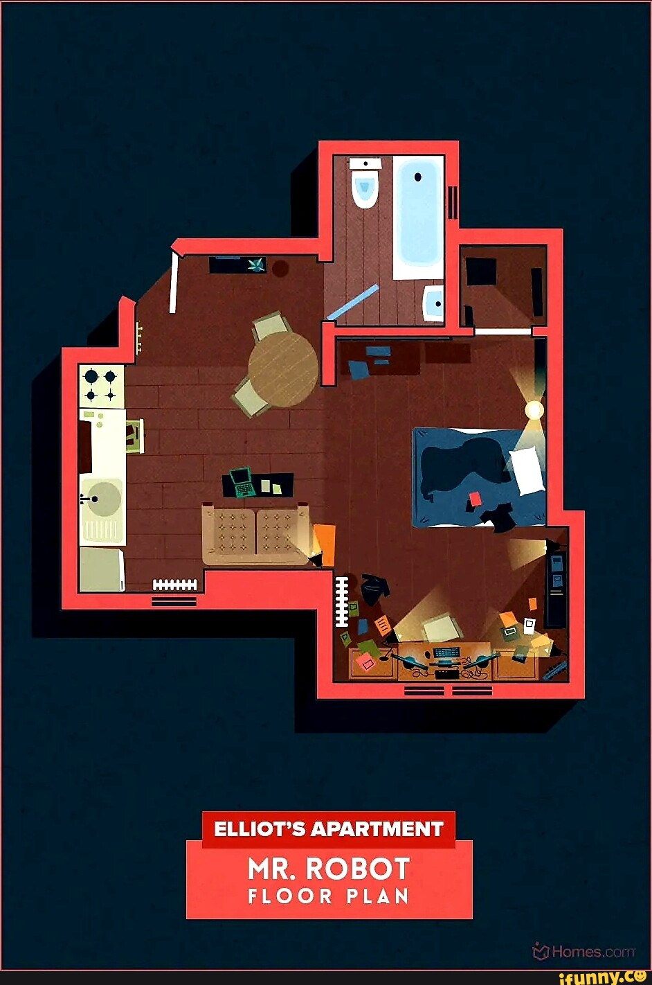 ELLIOT'S APARTMENT MR. ROBOT FLOOR PLAN ms - iFunny