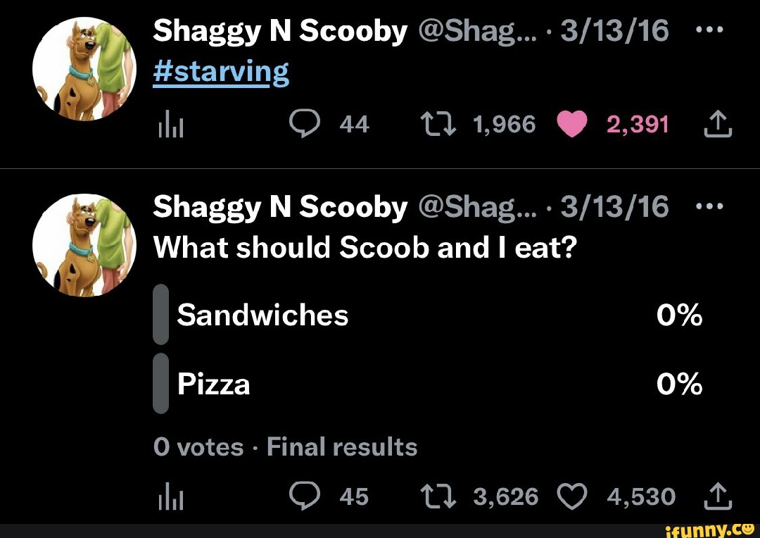 Shaggy N Scooby @Shag... #starving 44 11,966 2391 Shaggy N Scooby @Shag ...