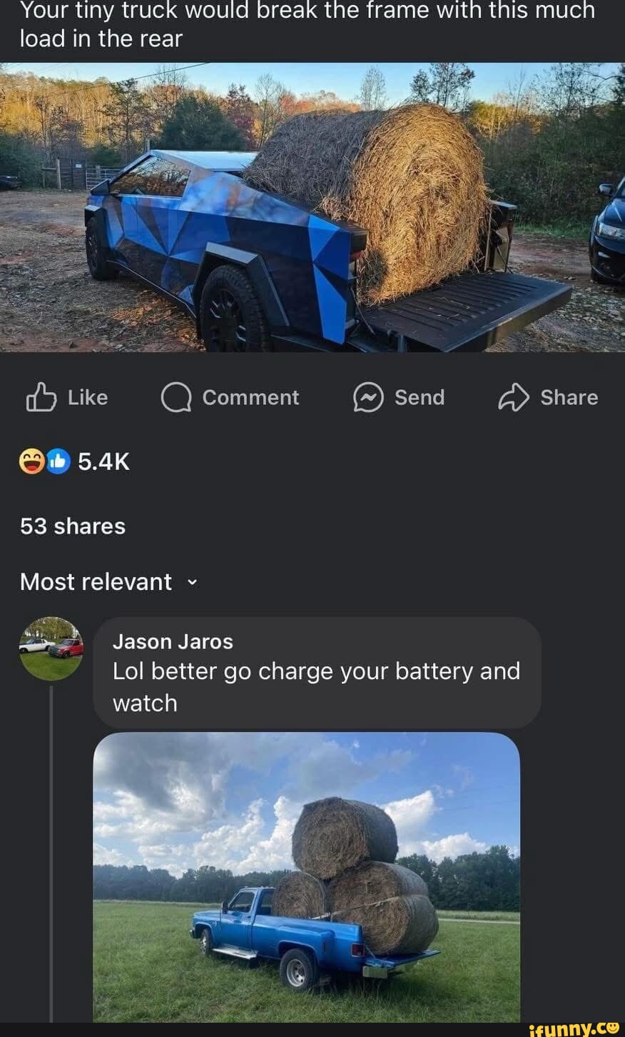 Your tiny truck would break the frame with this much load in the rear ...