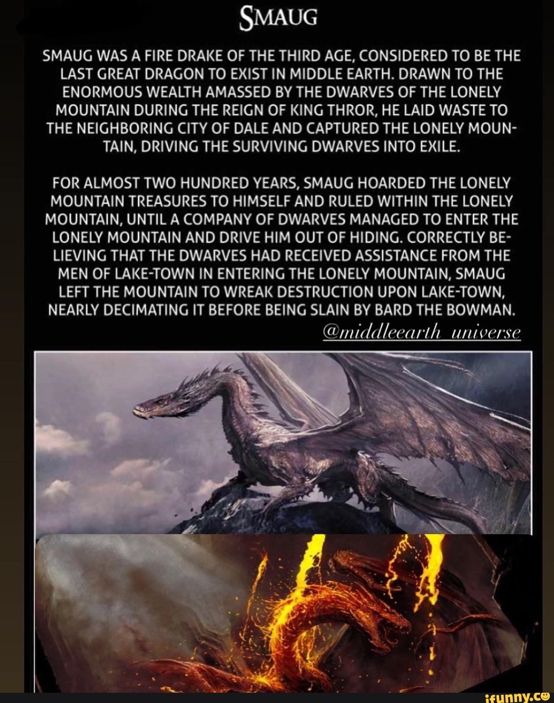 SMAUG SMAUG WAS A FIRE DRAKE OF THE THIRD AGE, CONSIDERED TO BE THE ...