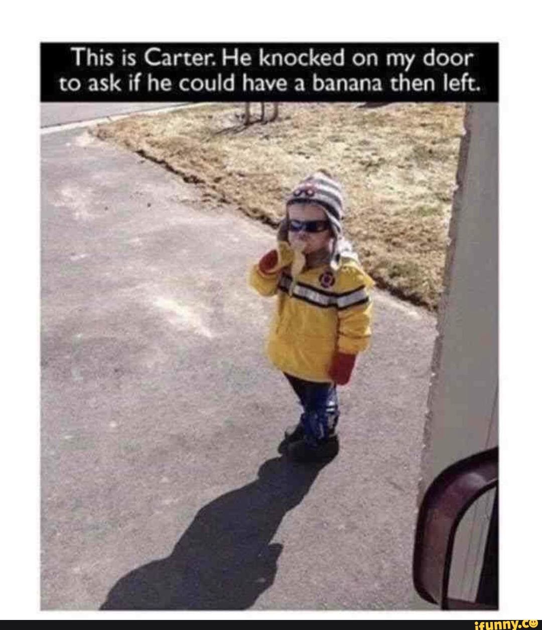 This is Carter. He knocked on my door to ask if he could have a banana ...