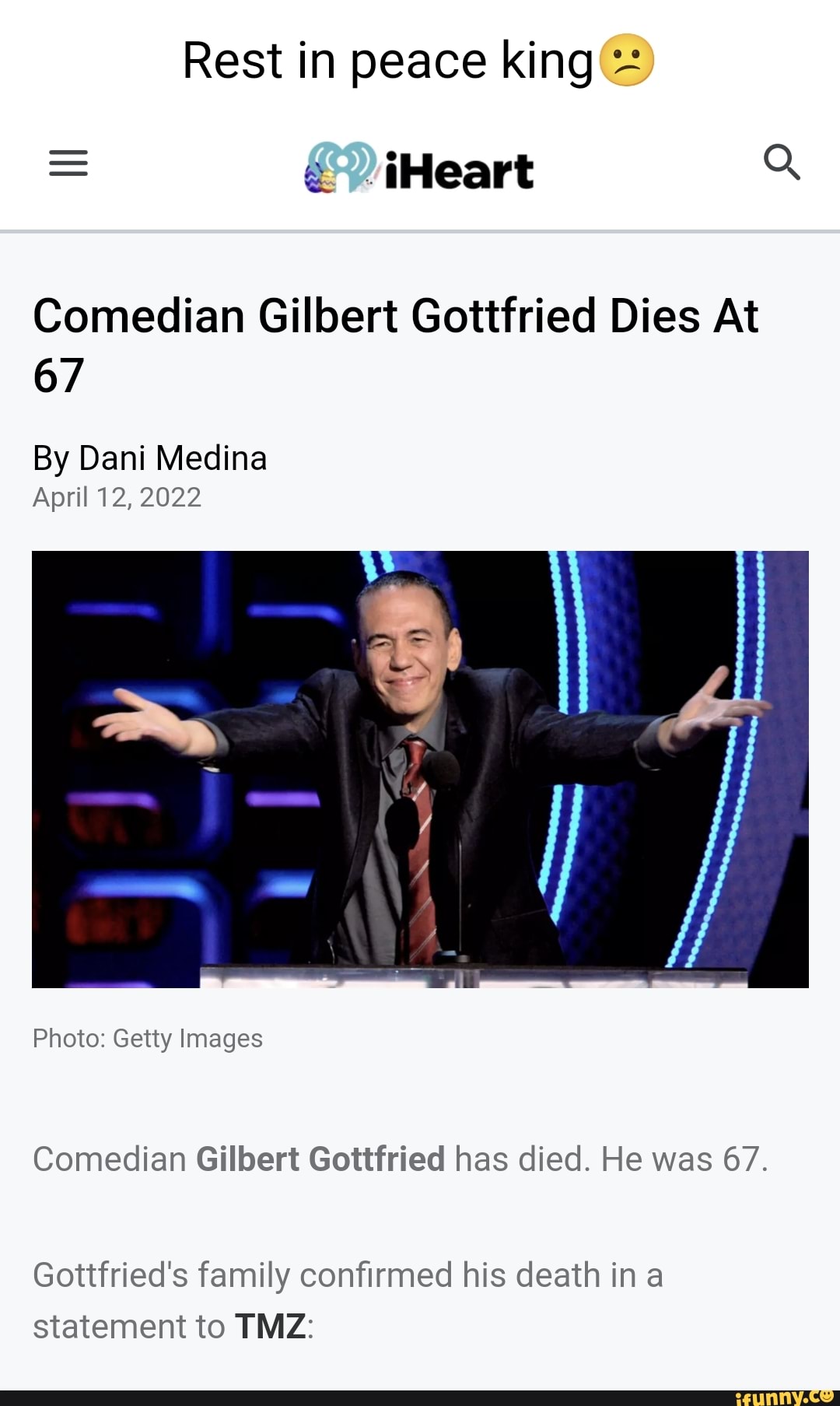 Rest in peace king iHeart Q Comedian Gilbert Gottfried Dies At 67 By ...