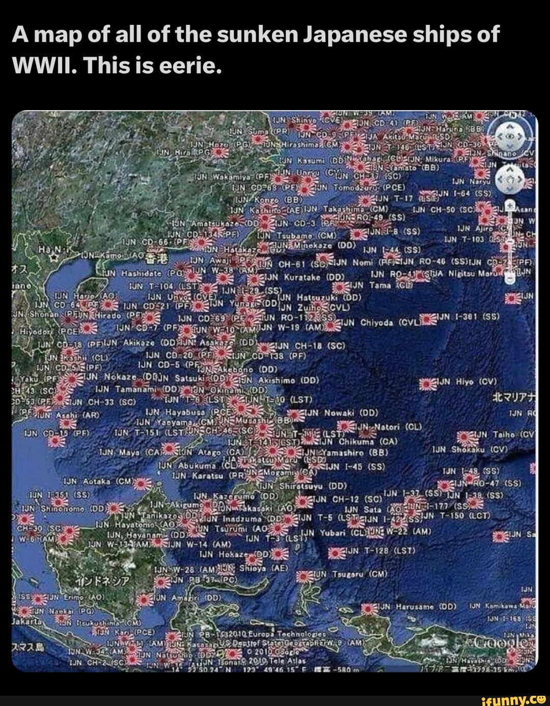A map of all of the sunken Japanese ships of WWII. This is eerie. of ...