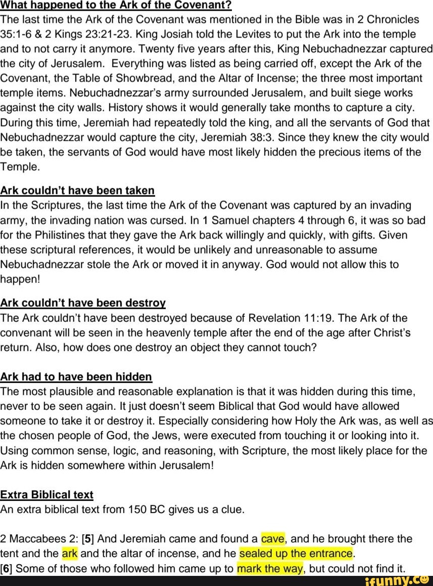 What happened to the Ark of the Covenant? The last time the Ark of the ...