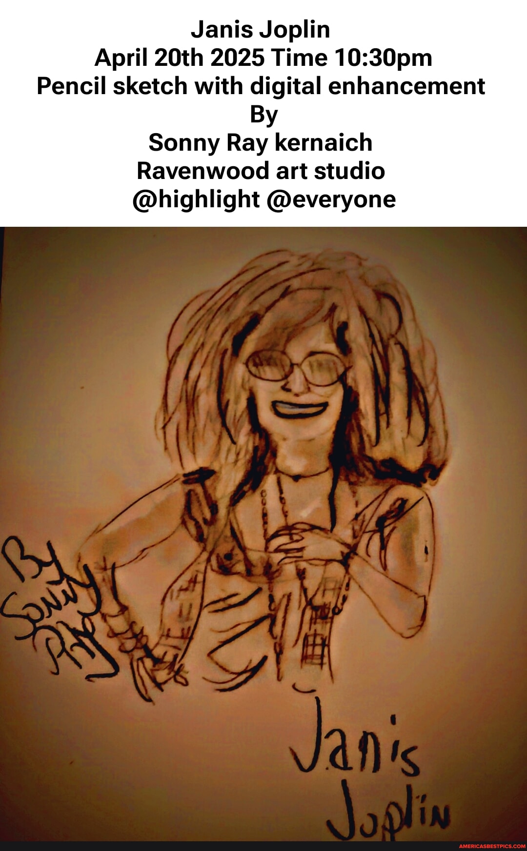 Janis Joplin April 20th 2025 Time Pencil sketch with digital ...
