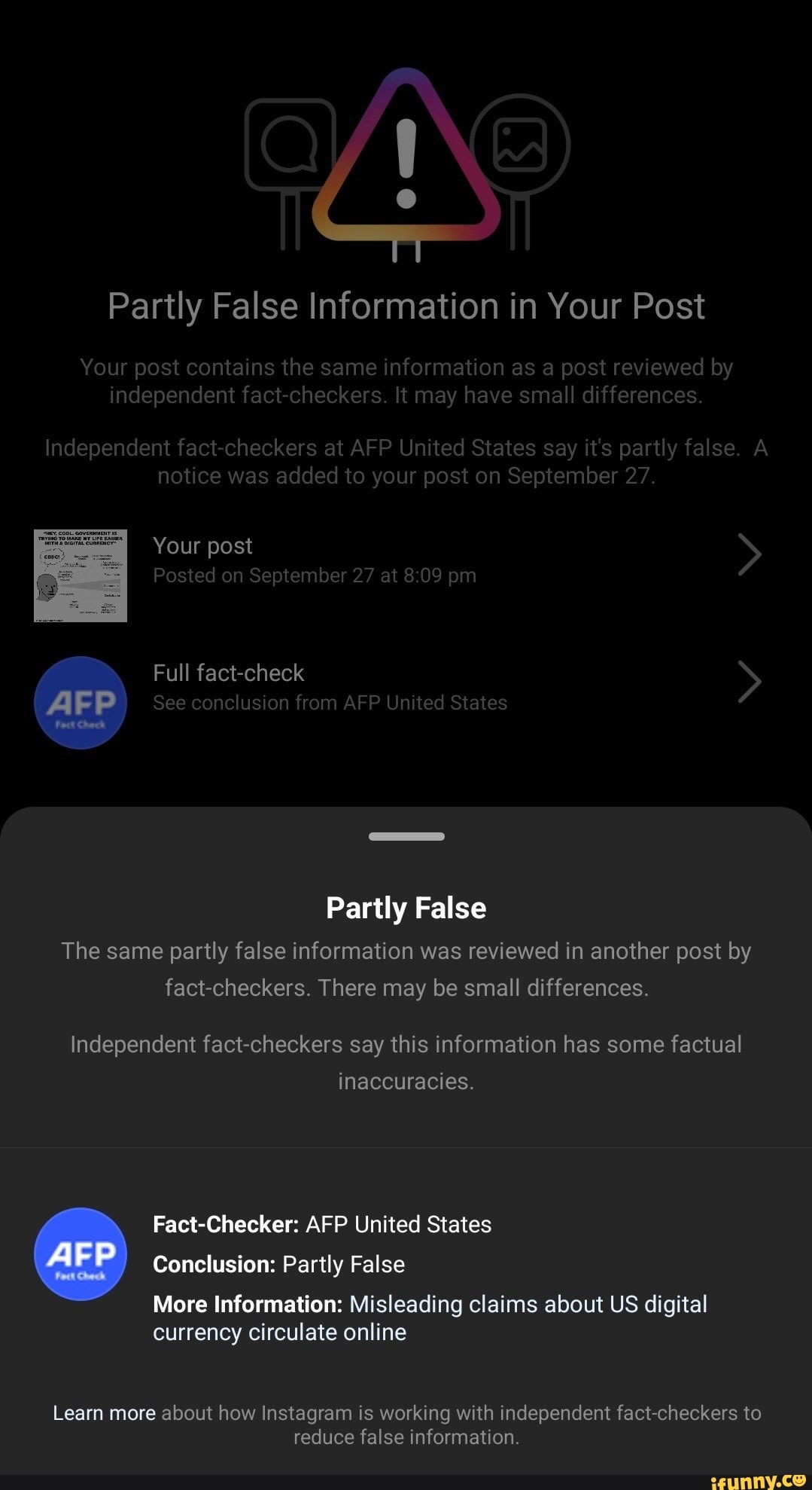Fe) Partly False Information in Your Post Your post contains the same ...
