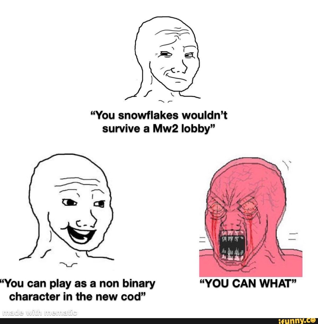 "You snowflakes wouldn't survive a lobby" "You can play as a non binary ...