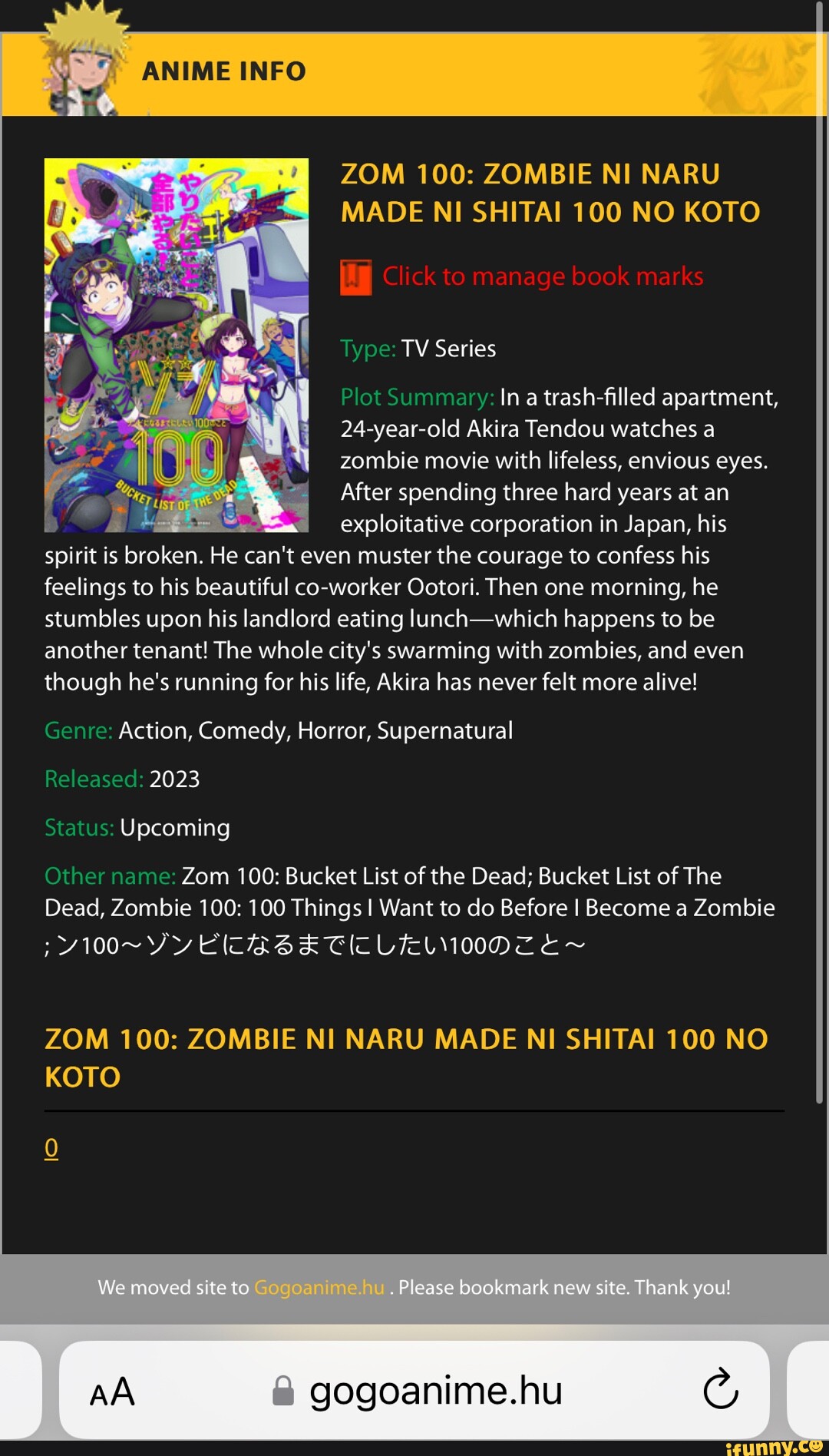 ZOM 100: ZOMBIE NI NARU MADE NI SHITAI 100 NO KOTO ANIME INFO al Type ...