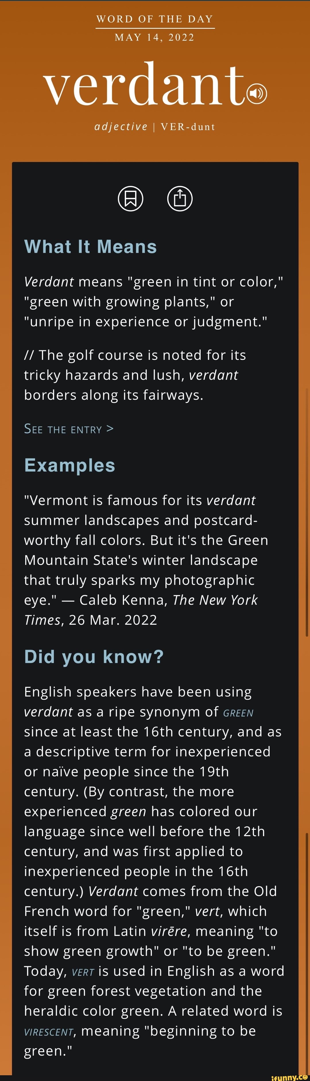 WORD OF THE DAY MAY 14 2022 Verdante Adjective I VER dunt What It WORD OF THE DAY MAY 14 2022 Verdante Adjective I VER dunt What It